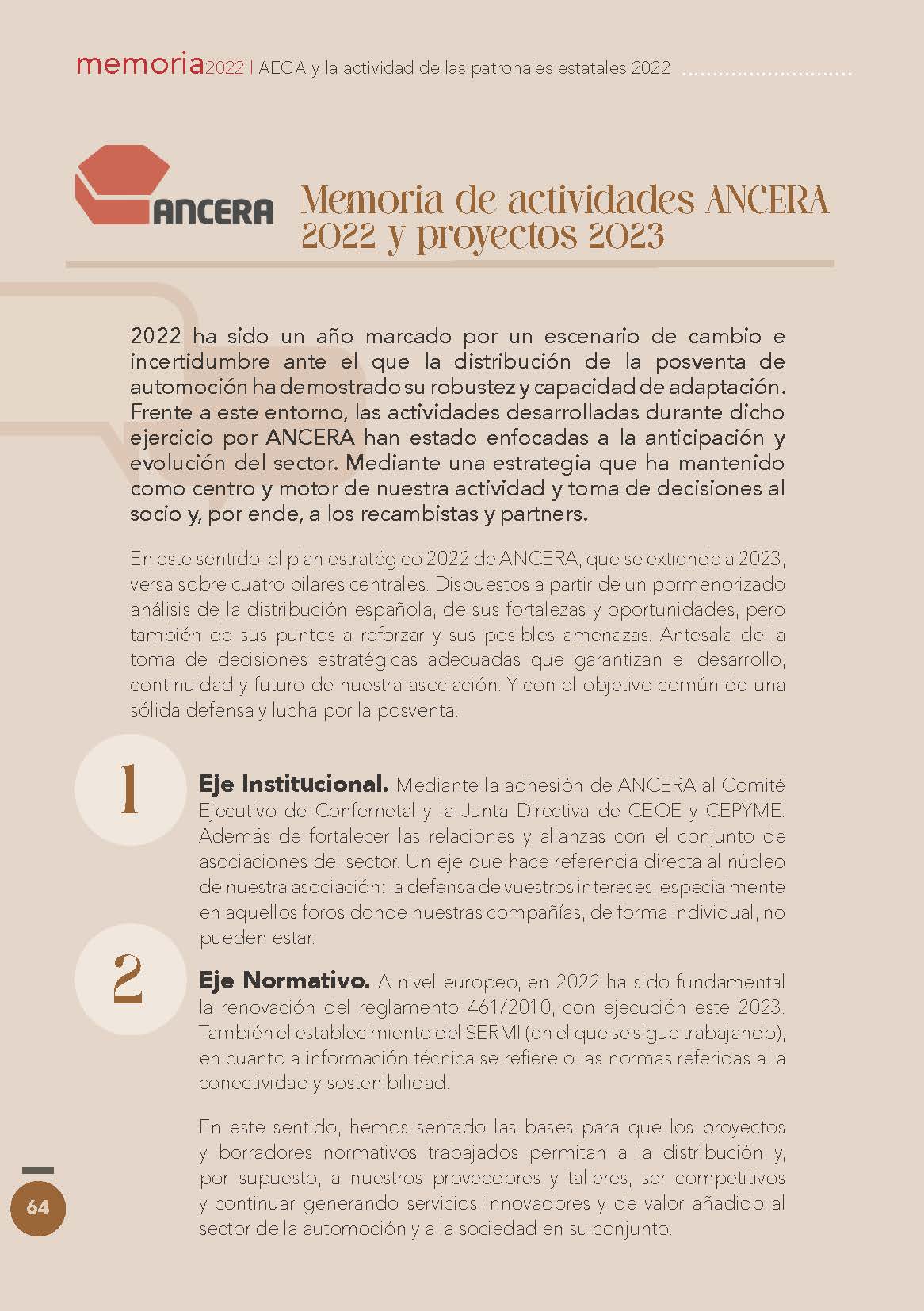 ANCERA, en la memoria de actividad de AEGA - ANCERA